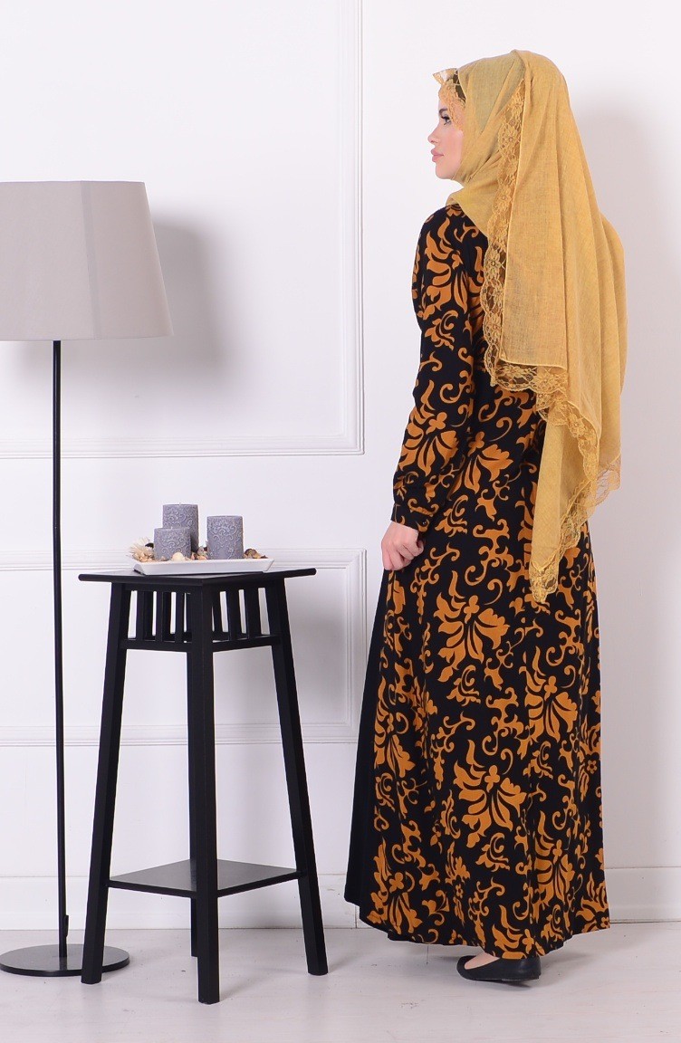 Mustard Hijab Dress 0839-03 | Sefamerve