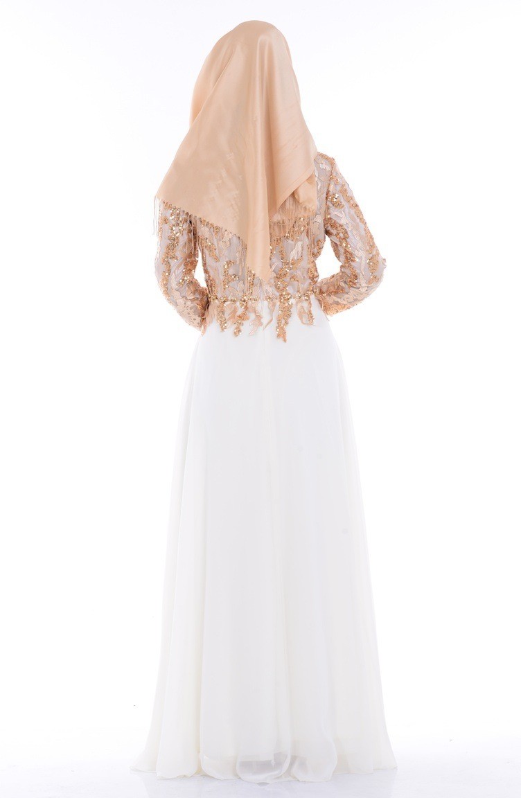 Gold Hijab Evening Dress 6819-02 | Sefamerve