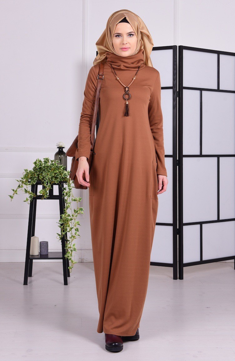 Tan Hijab Dress 8029-09 | Sefamerve
