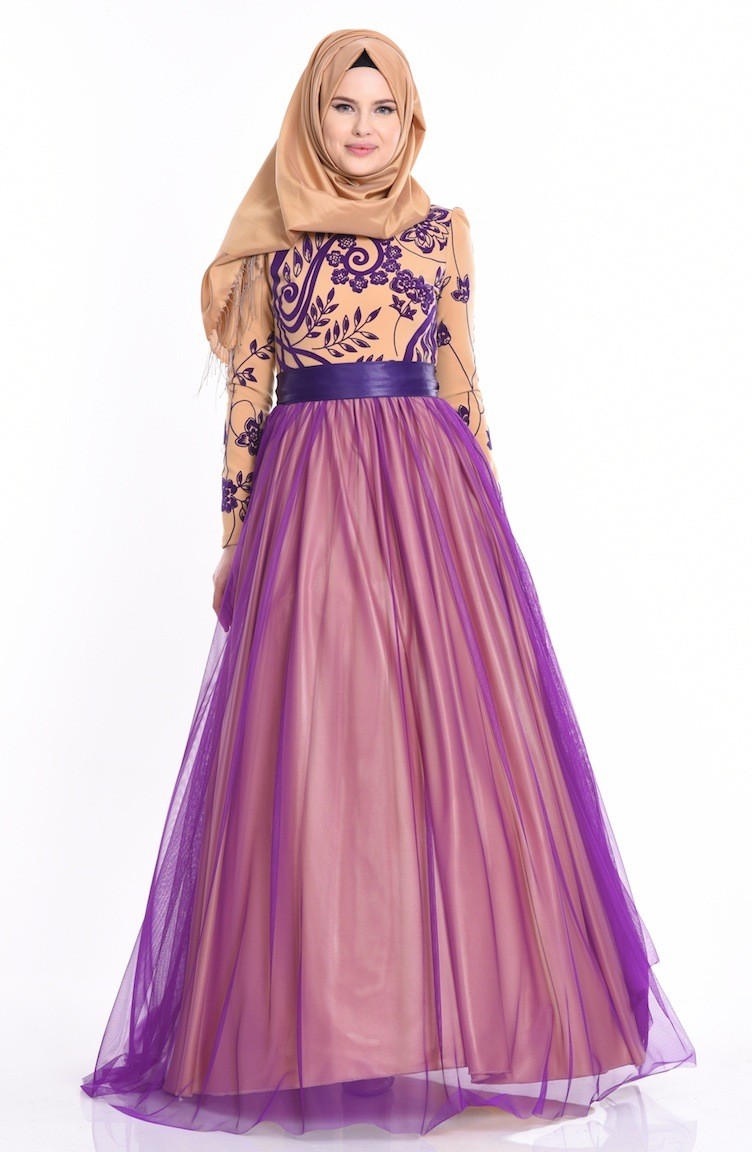 Gold Hijab Evening Dress 1089A-01 | Sefamerve