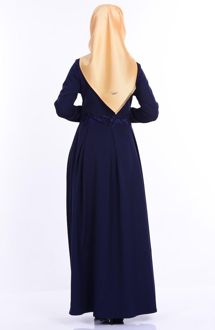 Navy Blue Hijab Dress 81343-04 | Sefamerve