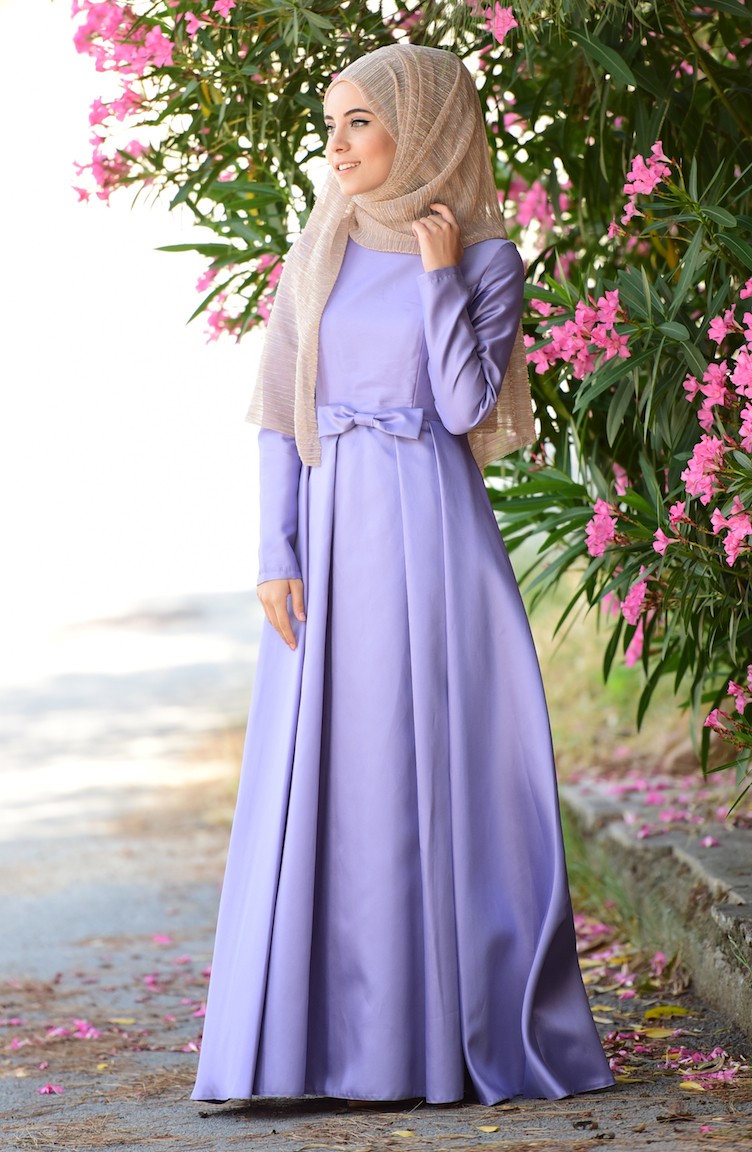 Violet Hijab Evening Dress 1086-06 | Sefamerve