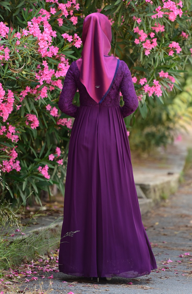 Purple Hijab Evening Dress 1055-05 | Sefamerve