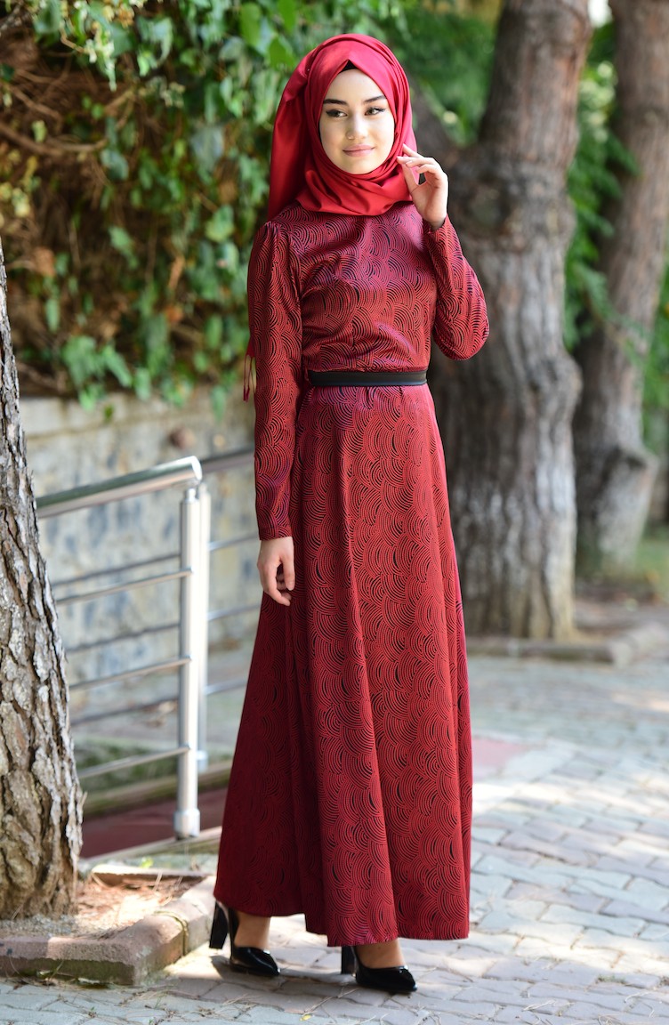 Red Hijab Dress 3955-05 | Sefamerve