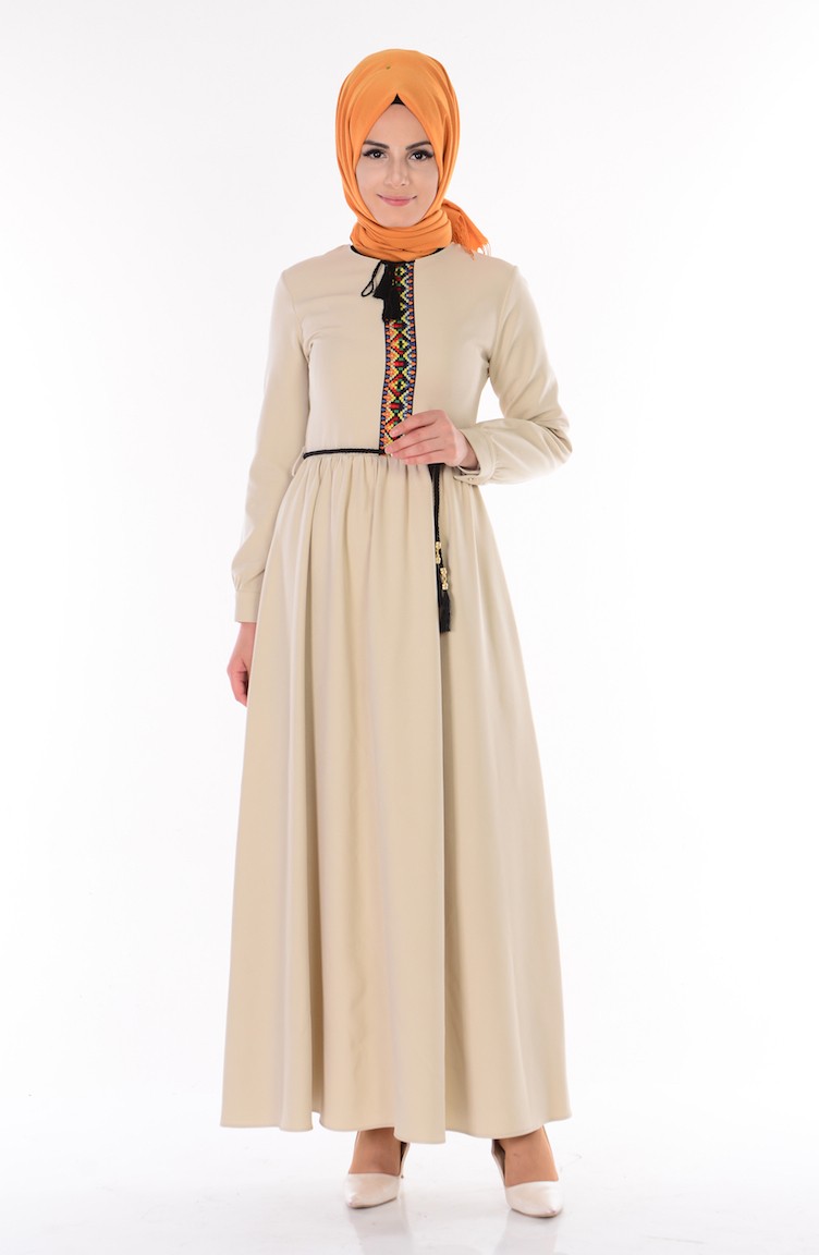 Cream Hijab Dress 5060-06 | Sefamerve