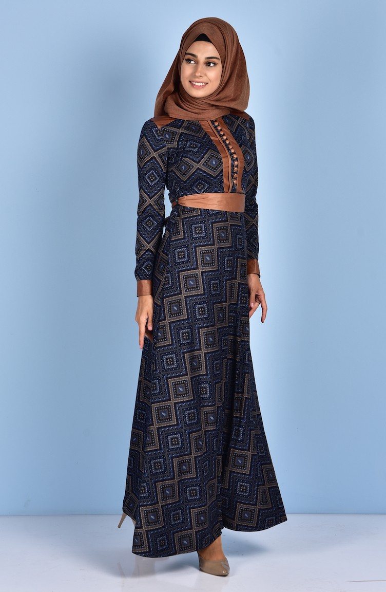 Navy Blue İslamitische Jurk 7469-01 | Sefamerve