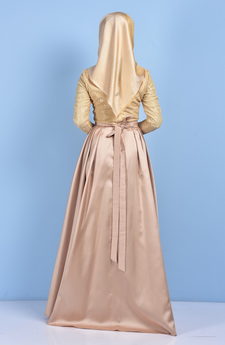 Gold Hijab Evening Dress 0417-03 | Sefamerve