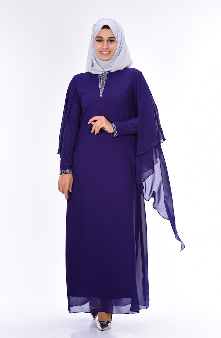 Purple Hijab Evening Dress 99089-06 | Sefamerve