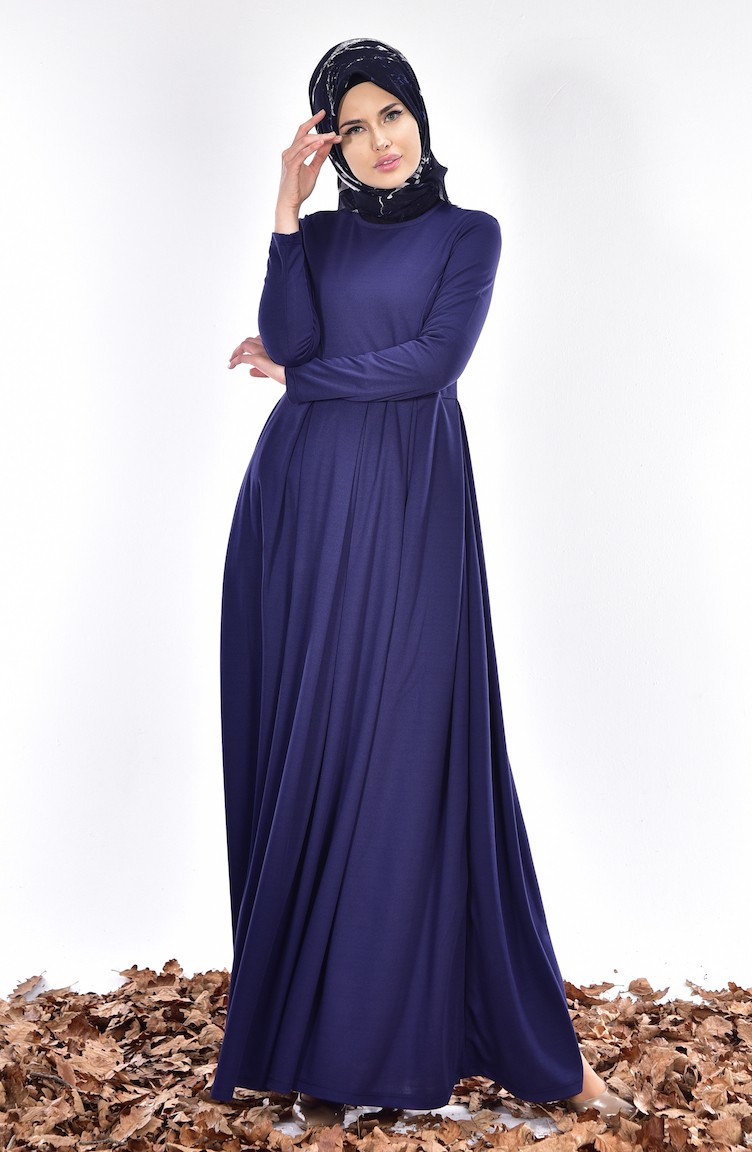 Navy Blue Hijab Dress 0632-02 | Sefamerve