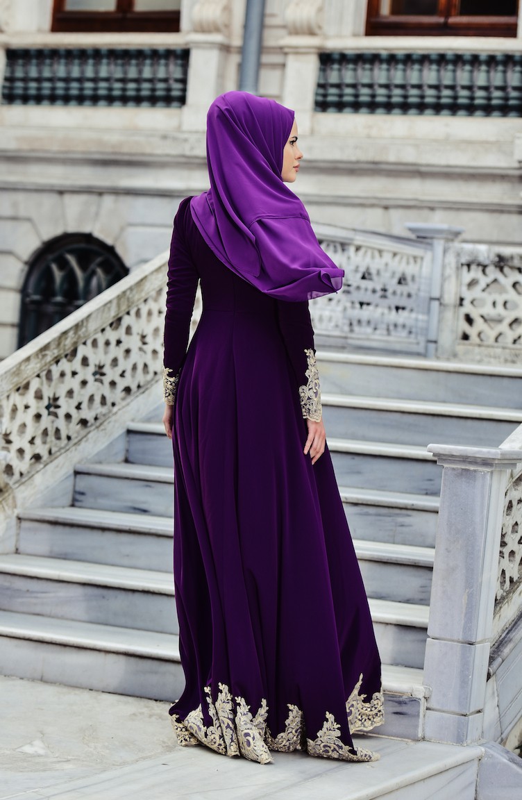 Purple Hijab Evening Dress 1002-01 | Sefamerve