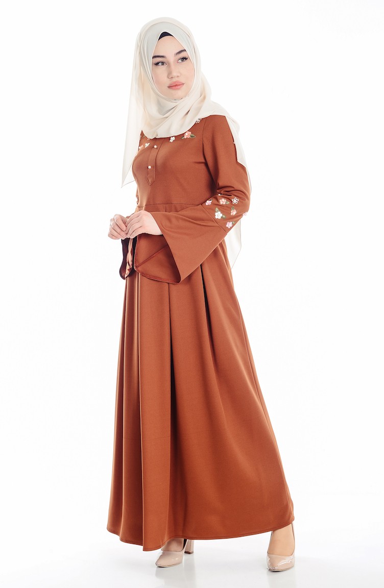 Tan Hijab Dress 8015-04 | Sefamerve