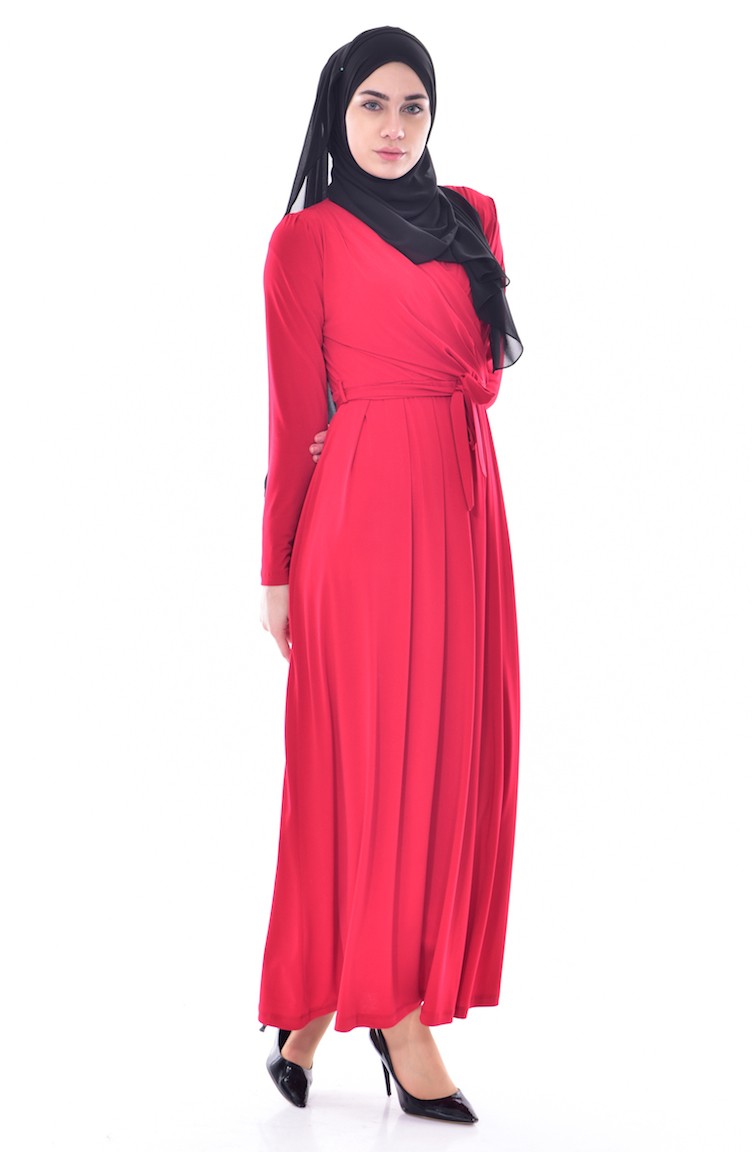 Red Hijab Dress 60678-04 | Sefamerve