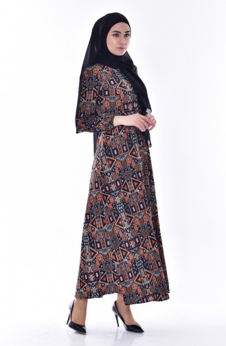 İşlemeli Desenli Elbise 7739C-01 Lacivert | Sefamerve