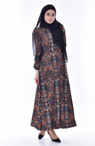 İşlemeli Desenli Elbise 7739C-01 Lacivert | Sefamerve