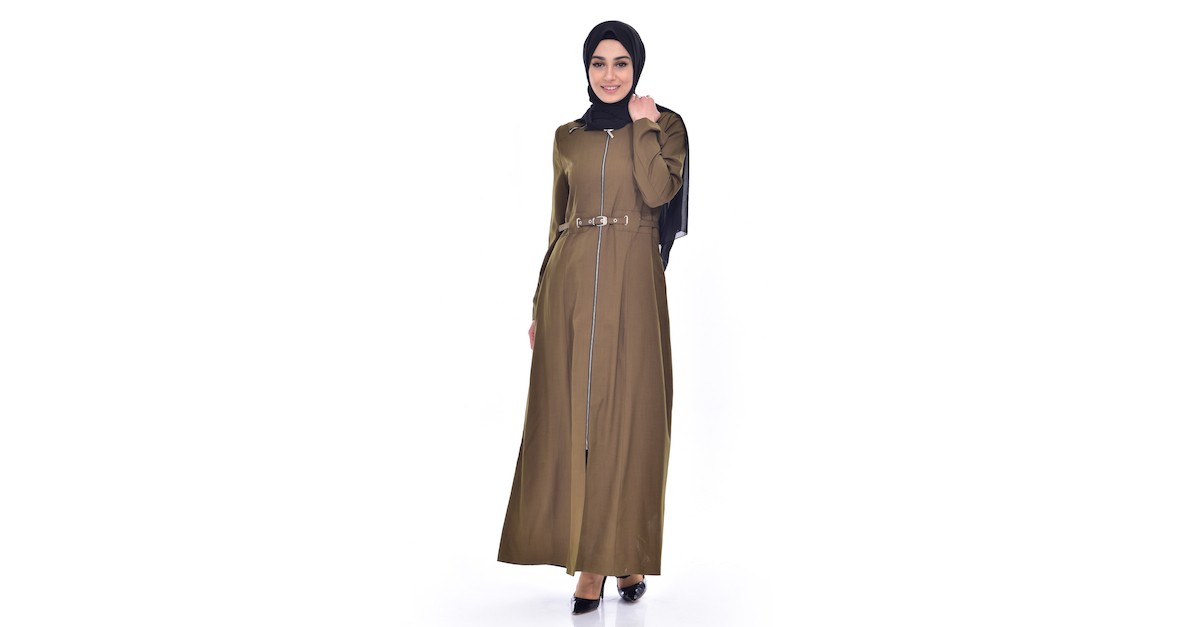 عباءة بتصميم سادة مع سحاب و حزام خصر 4101 01 Sefamerve