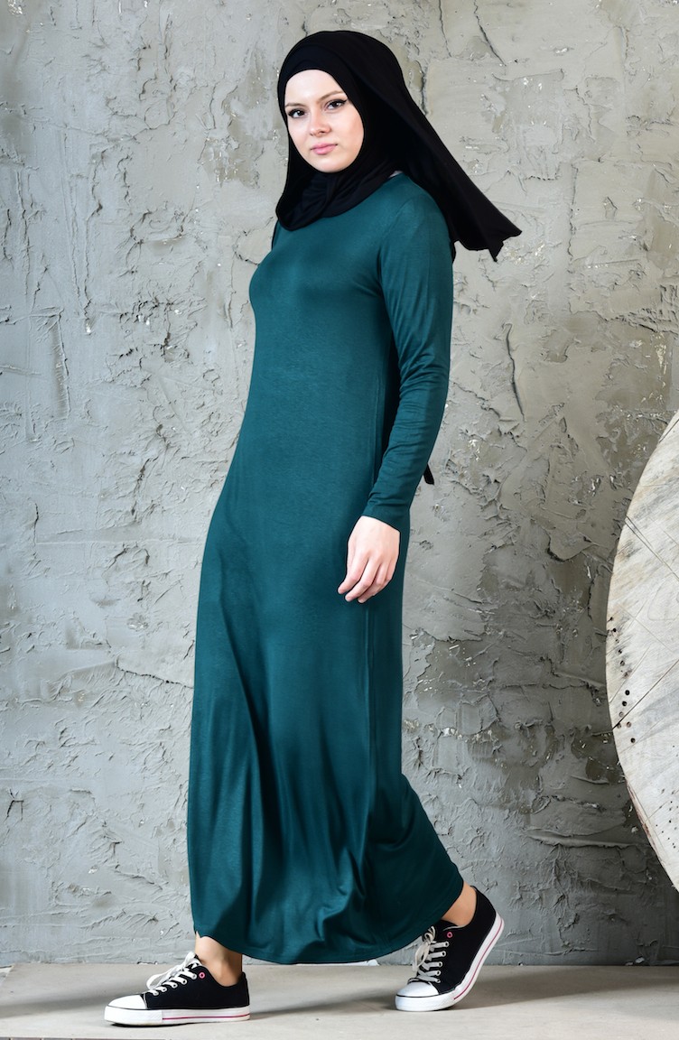 Basic Kleid mit Nullkragen 1802-05 Smaragdgrün 1802-05 | Sefamerve