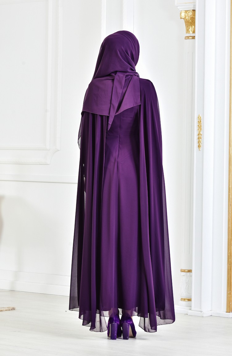 Purple Hijab Evening Dress 52657-07 | Sefamerve