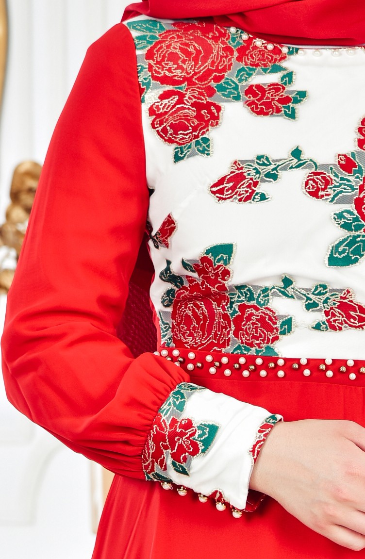 Red Hijab Evening Dress 2312-02 | Sefamerve