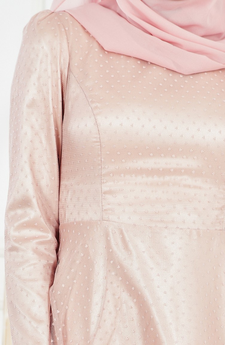 Powder Hijab Evening Dress 0011-01 | Sefamerve