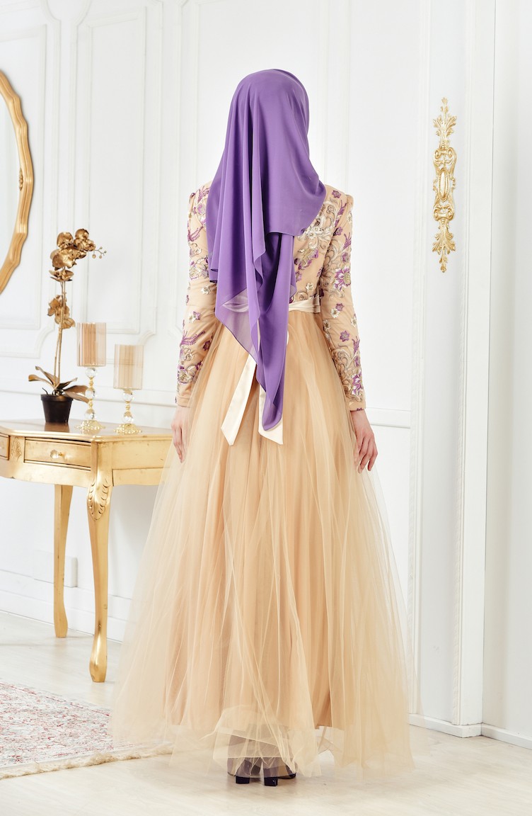 Gold Hijab Evening Dress 0409-01 | Sefamerve