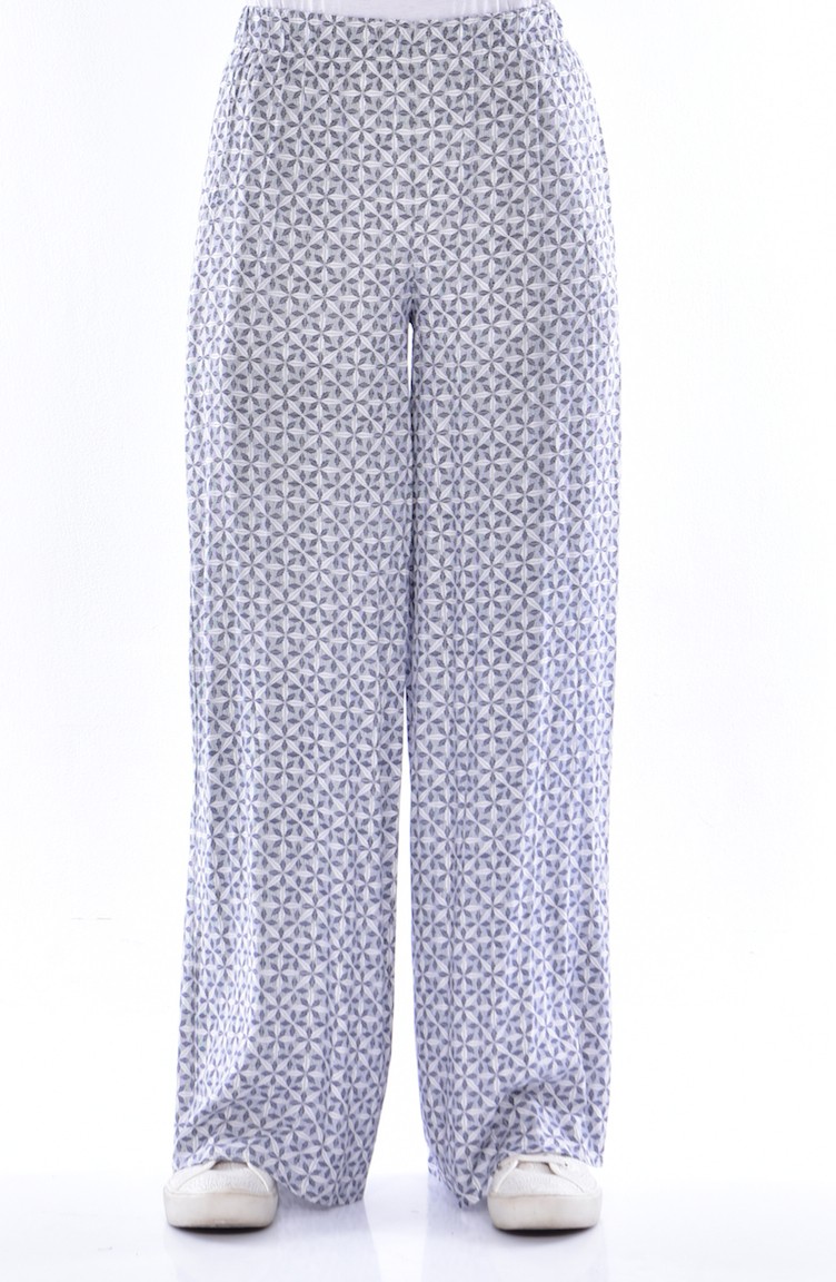 Patterned Wide Leg Trousers 4002-01 Gray 4002-01 | Sefamerve