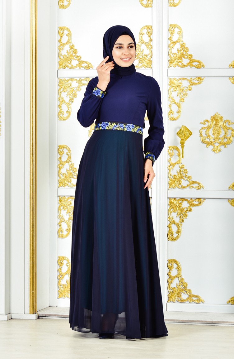 فستان سهرة شيفون 2649a 01 لون كحلي 2649a 01 Sefamerve