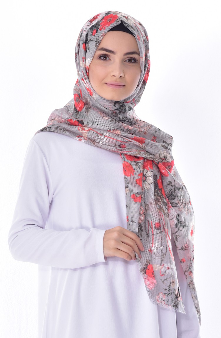 AKEL Printed Full Net Shawl 001-671-19 Gray 001-671-19 | Sefamerve