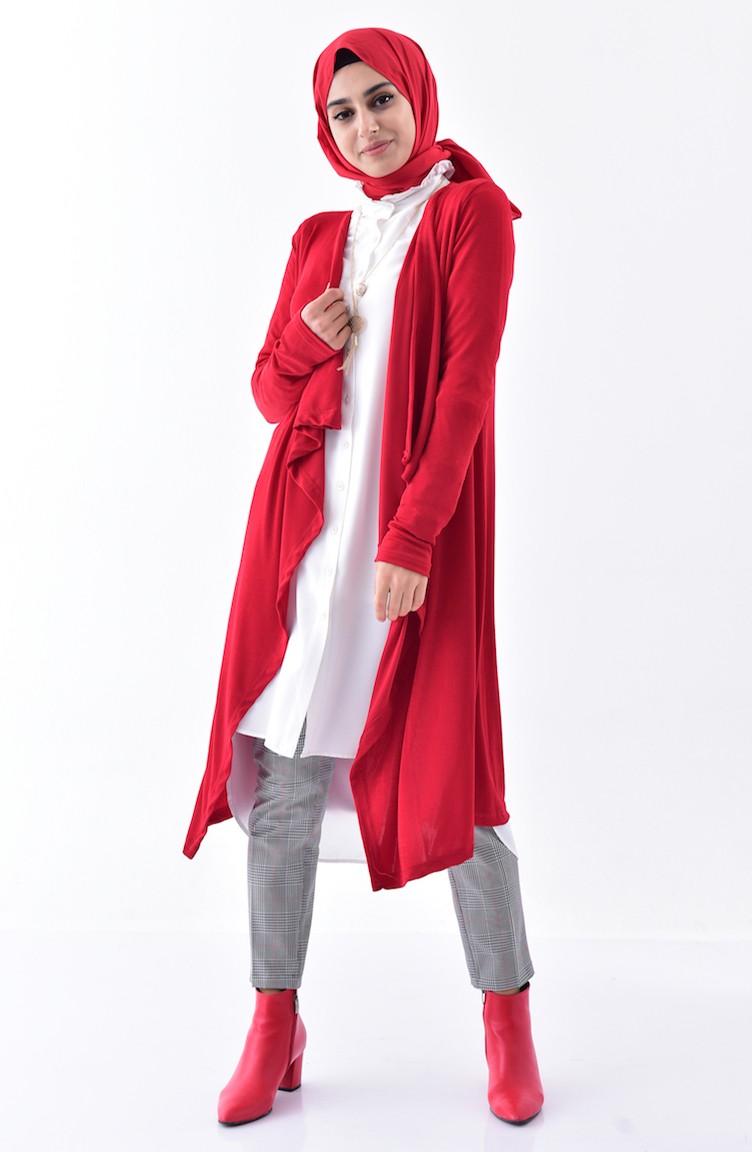 BWEST Basic Long Cardigan 8188-09 Red 8188-09 | Sefamerve