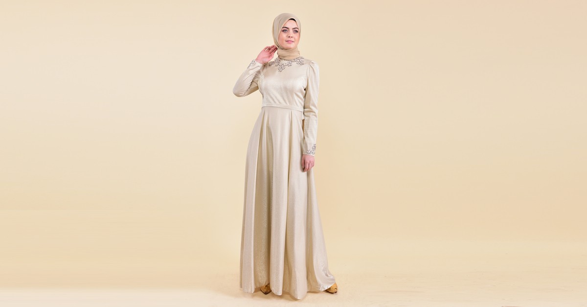 فستان سهرة بتفاصيل من الخرز 7059-01 لون بيج 7059-01 | Sefamerve