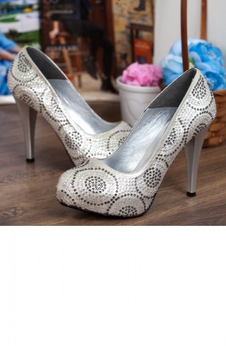 Silver Gray High-Heel Shoes 142YMSR0001008 | Sefamerve