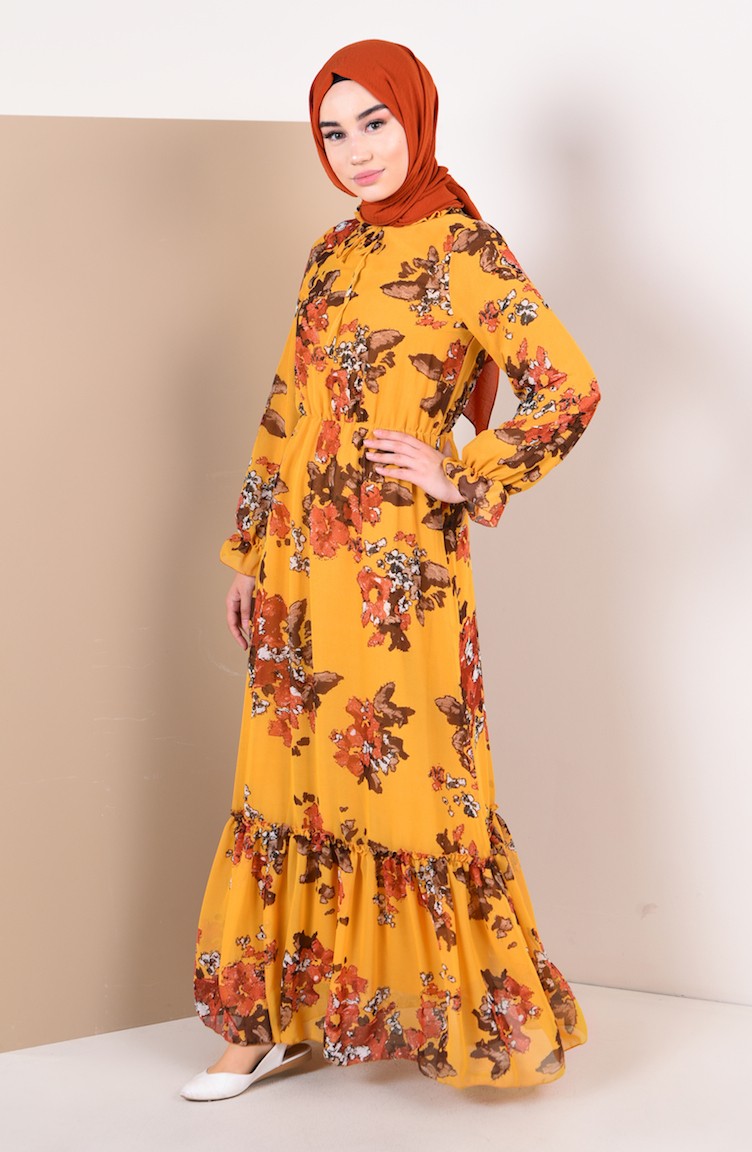 Mustard Hijab Dress 0143-03 | Sefamerve