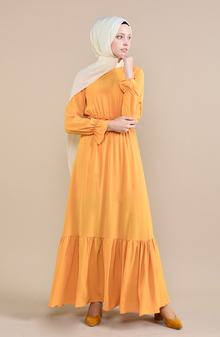 Mustard Hijab Dress 5030-07 | Sefamerve