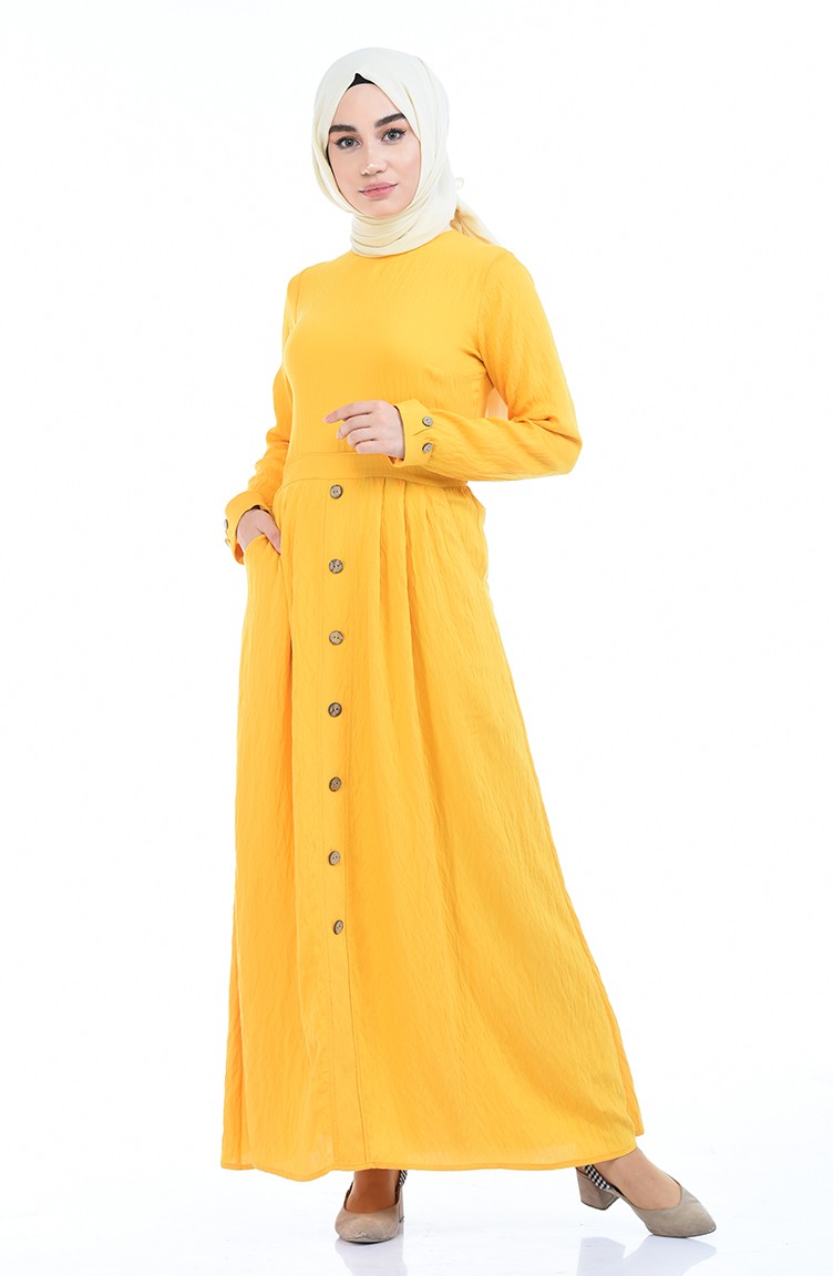 Mustard Hijab Dress 8001-01 | Sefamerve