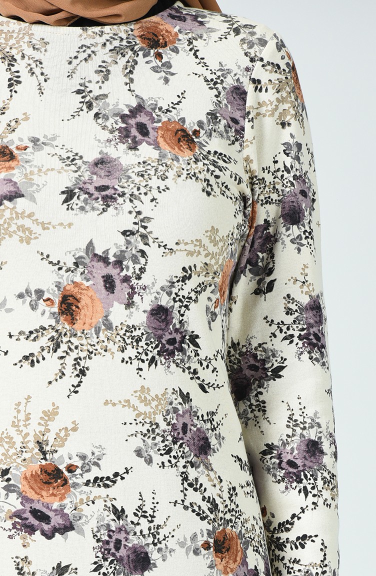 Flower Patterned Dress Brown 1336-03 | Sefamerve