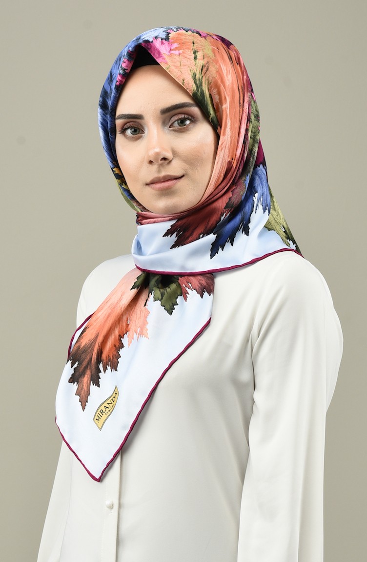 Gemustertes Rayon Kopftuch 2434-14 Fuchsia Eisblau 2434-14 | Sefamerve