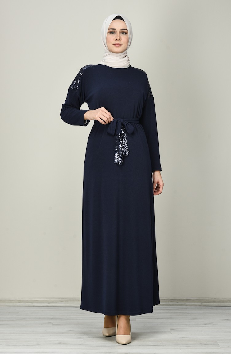 Navy Blue Hijab Dress 8136-01 | Sefamerve