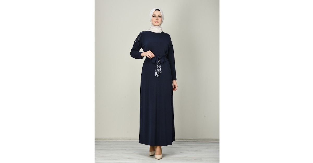 Navy Blue Hijab Dress 8136-01 | Sefamerve