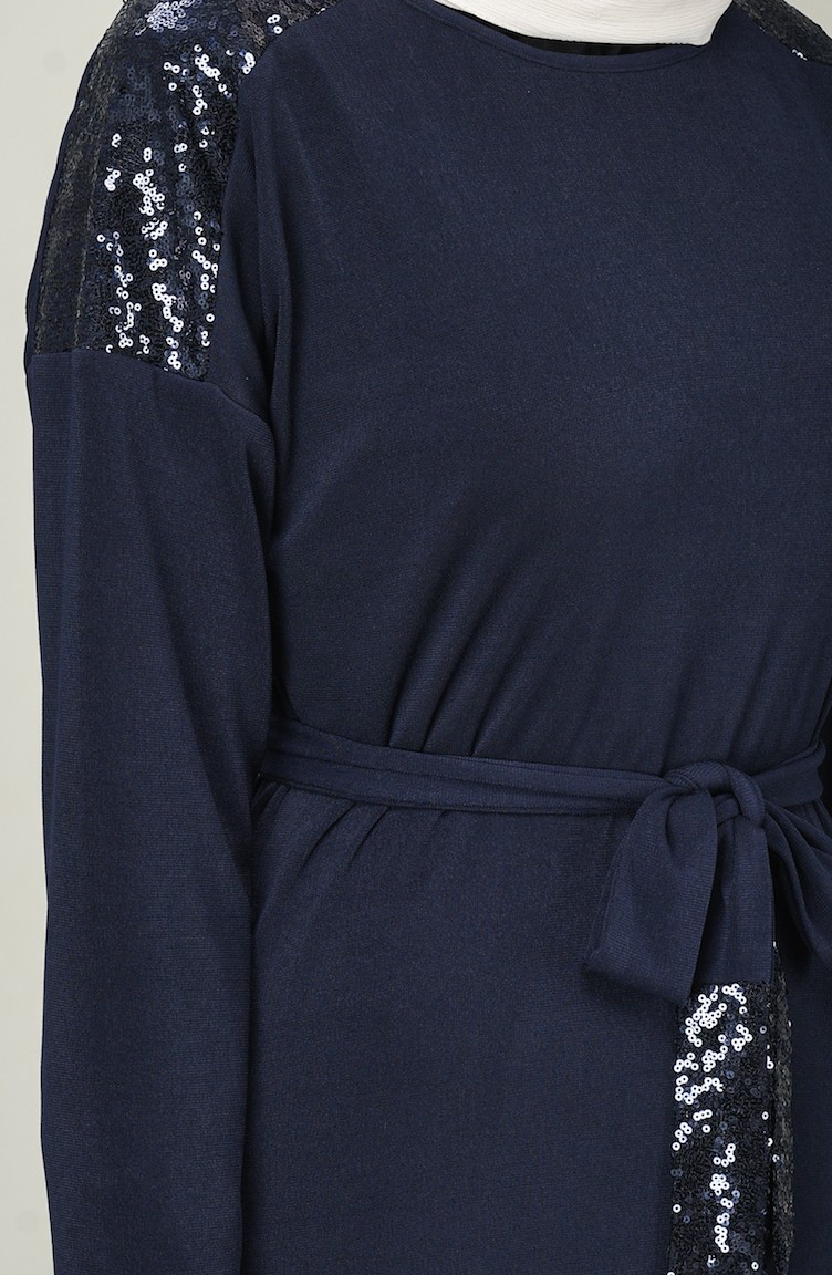 Navy Blue Hijab Dress 8136-01 | Sefamerve
