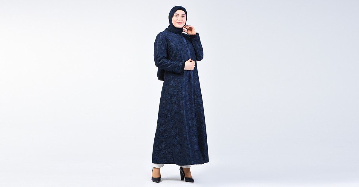 Büyük Beden Dantel Kaplama Abiye Ferace 0294-01 Lacivert 0294B-01 ...