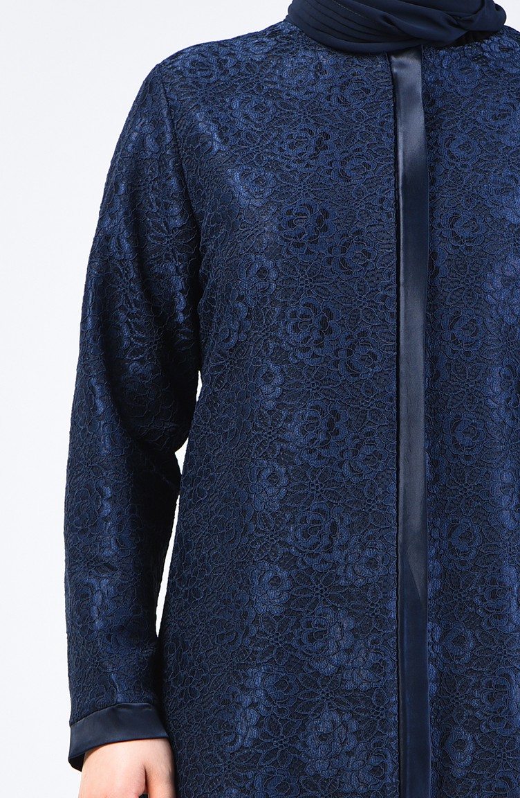 Büyük Beden Dantel Kaplama Abiye Ferace 0294-01 Lacivert 0294B-01 ...