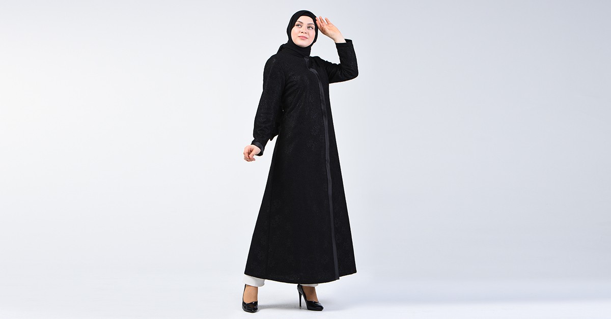 Abaya de Soirée à Dentelle Grande Taille 0294B-02 Noir 0294B-02 | Sefamerve