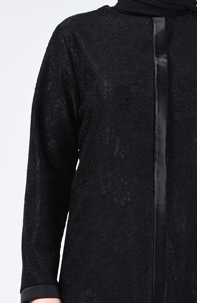 Abaya de Soirée à Dentelle Grande Taille 0294B-02 Noir 0294B-02 | Sefamerve