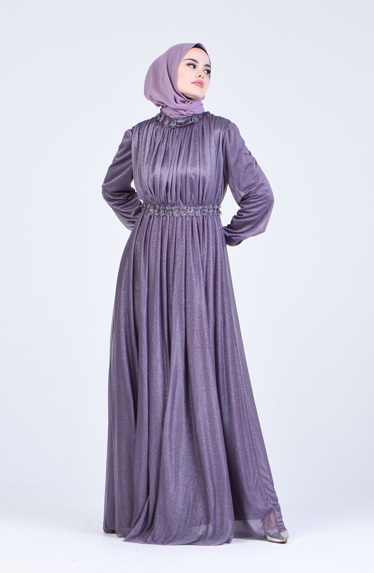 Violet Hijab Evening Dress 1021-07 | Sefamerve