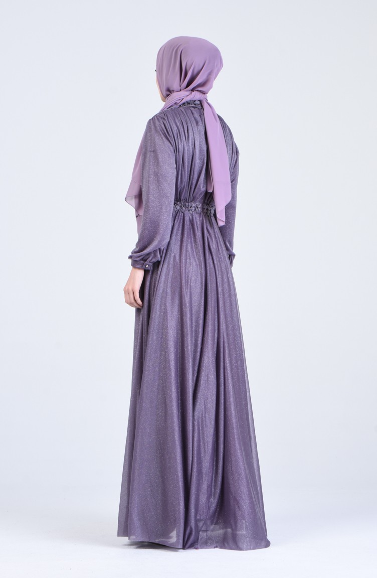 Violet Hijab Evening Dress 1021-07 | Sefamerve