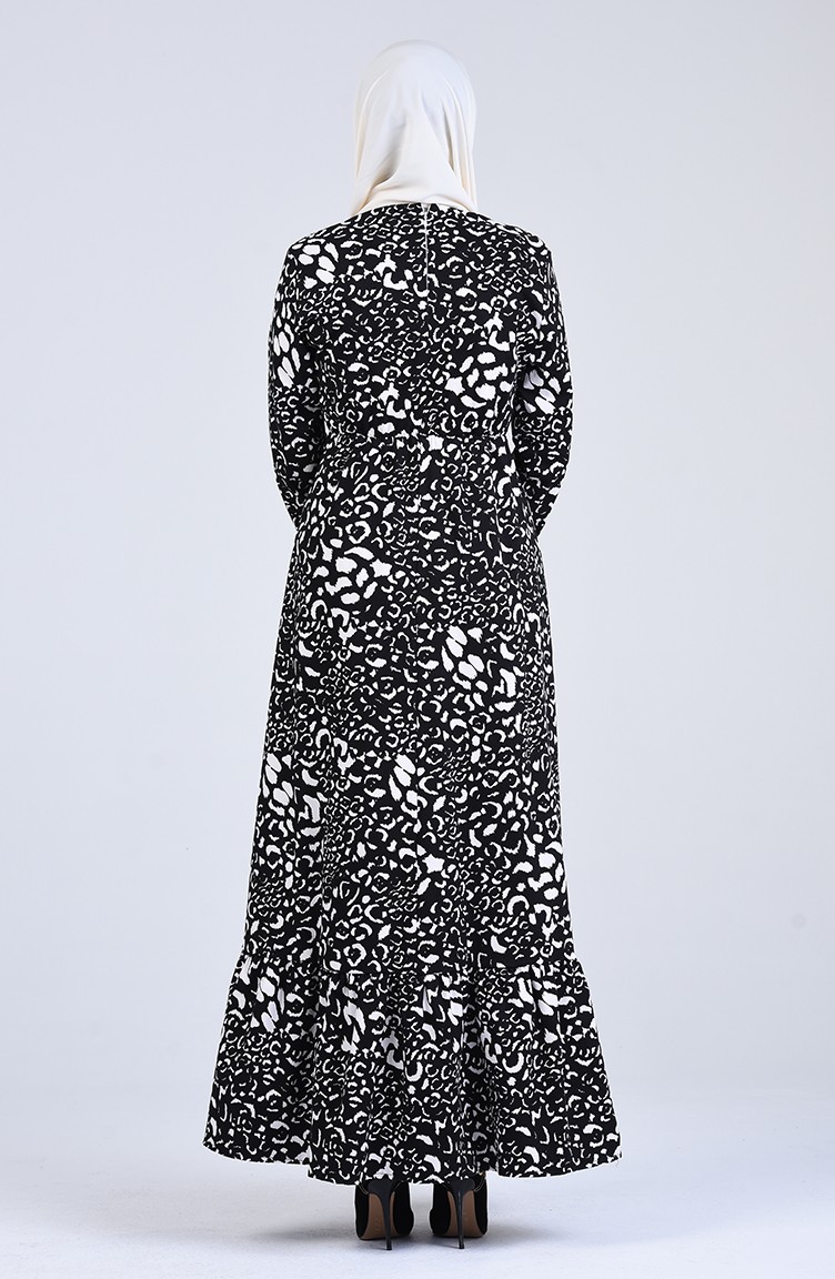 Elastic Sleeve Patterned Dress 0016-02 Black 0016-02 | Sefamerve