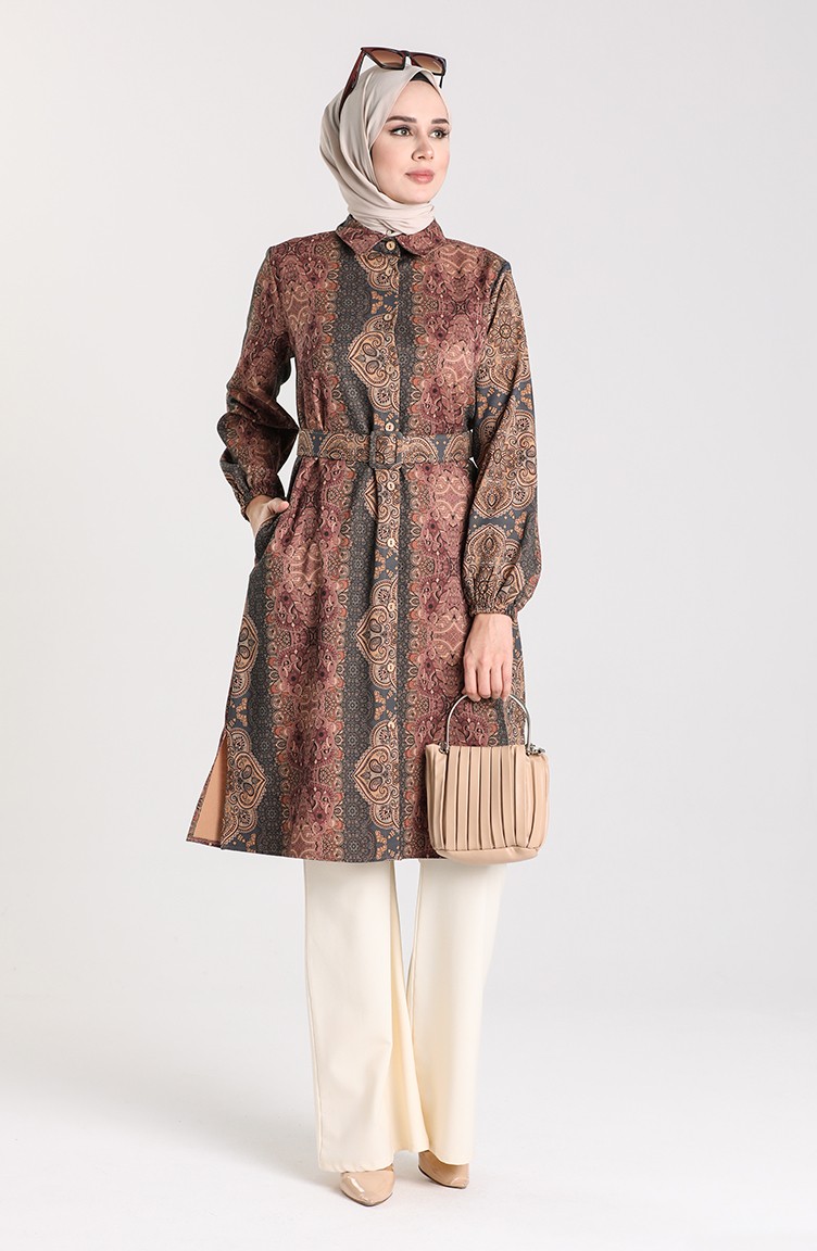 Buttoned Patterned Tunic 1161-03 Purple 1161-03 | Sefamerve