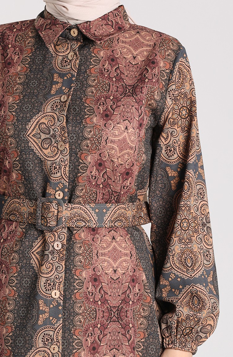 Buttoned Patterned Tunic 1161-03 Purple 1161-03 | Sefamerve