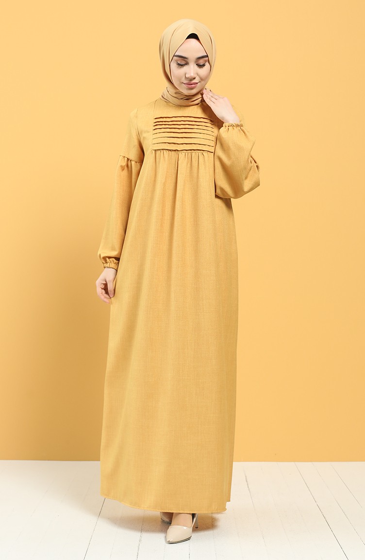 Mustard Hijab Dress 21Y8234-07 | Sefamerve