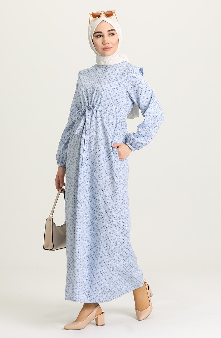 Light Blue Hijab Dress 21Y8322-07 | Sefamerve
