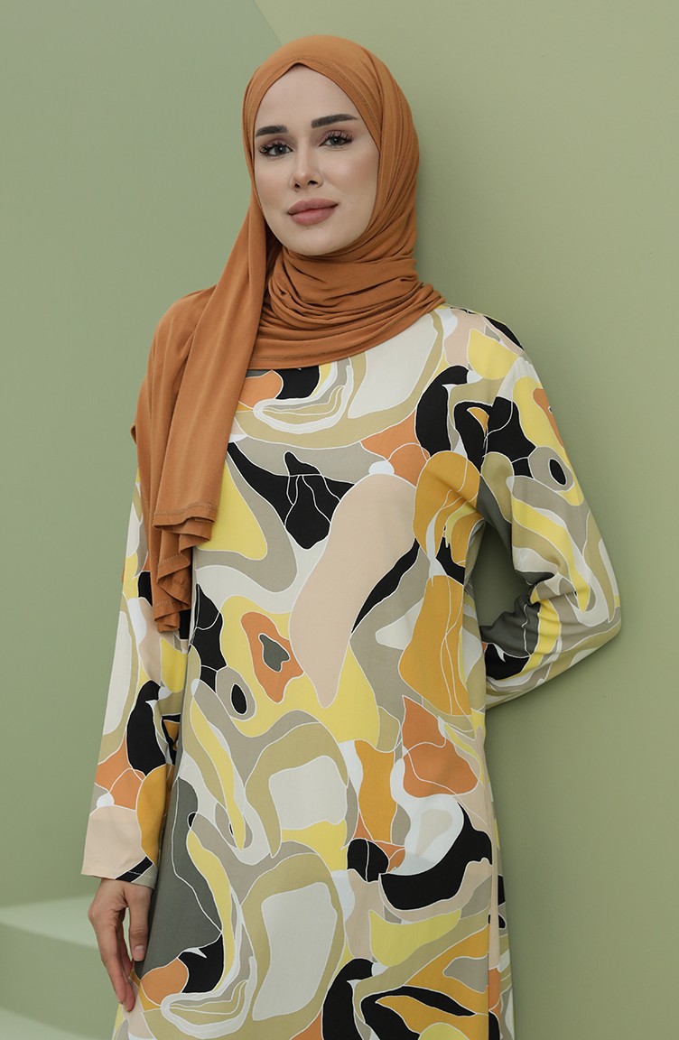 Yellow Hijab Dress 3301-08 | Sefamerve